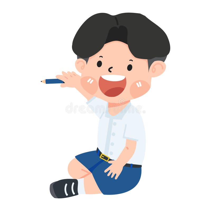 Cute Student Boy Sitting Paint Drawings on the Wall Stock Vector ...