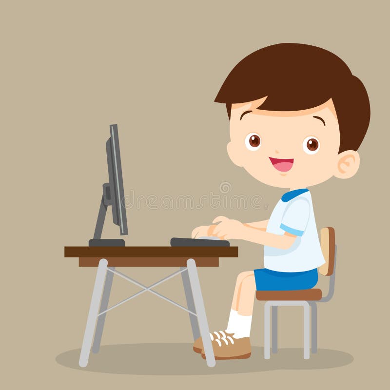 Boy Working Computer Stock Illustrations – 1,282 Boy Working Computer ...