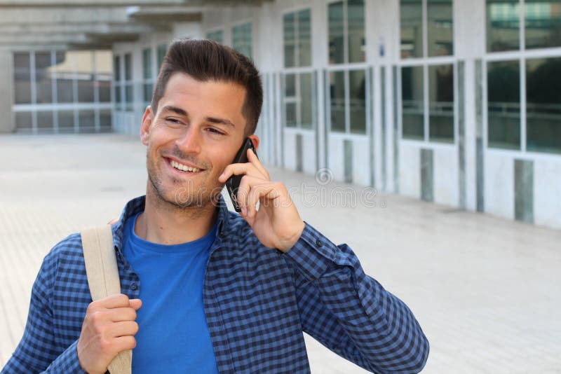 Student Calling by Phone on Campus Stock Image - Image of calling ...