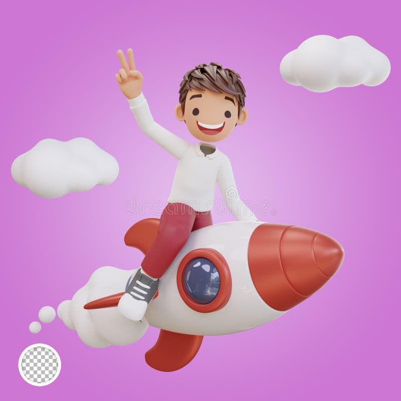 3d Rendered Cute Student Character is Flying on a Rocket Stock Photo ...