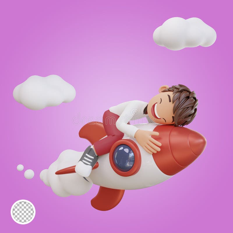 3d Rendered Cute Student Character is Flying on a Rocket Stock Image ...