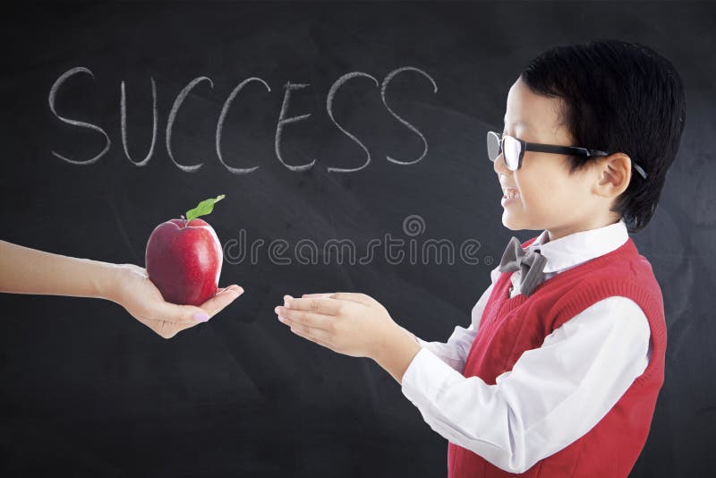 Cute Student Getting Apple Fruit Stock Photo - Image of holding, happy ...