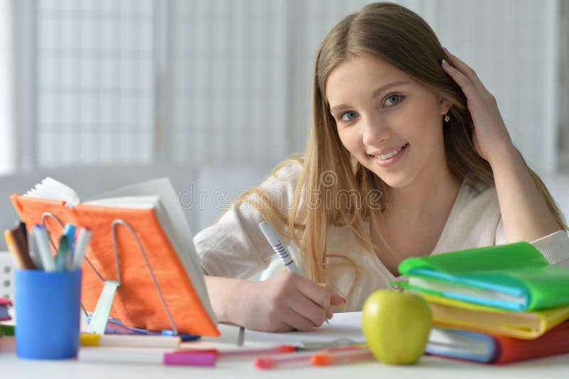 Cute student girl at class stock image. Image of cute - 73916523