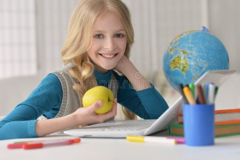 Cute student girl at class stock photo. Image of exam - 78564438