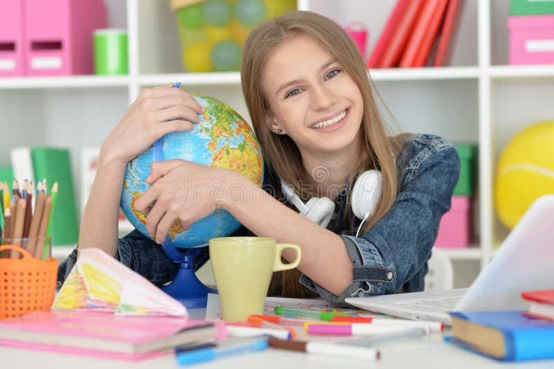 Cute student girl at class stock photo. Image of girl - 72548232