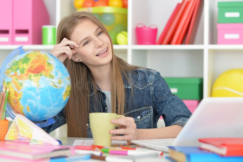 Cute student girl at class stock photo. Image of exam - 78564438