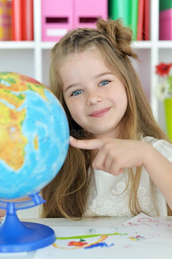 Cute Student Girl with Globe Stock Image - Image of globe, pupil: 78515625