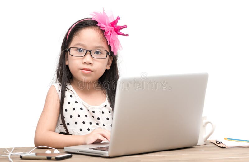 Cute Student Girl with Laptop Computer on the Table Stock Image - Image ...