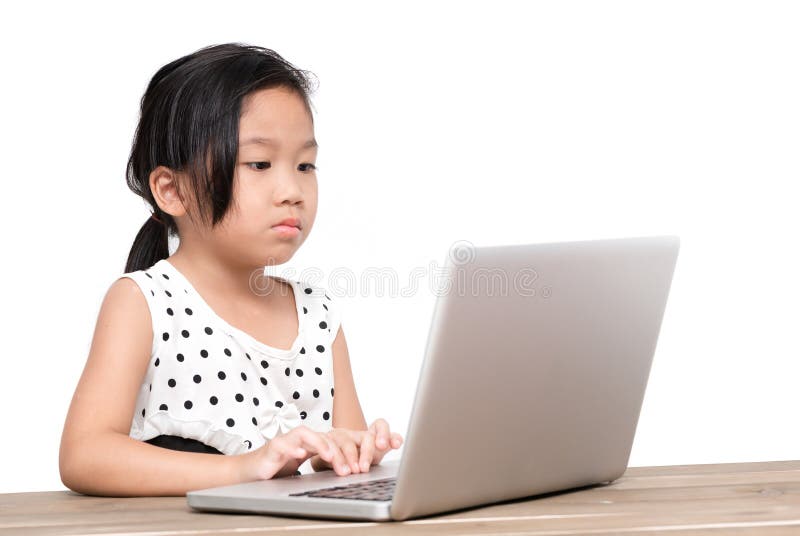 Cute Student Girl with Laptop Computer on the Table Stock Image - Image ...