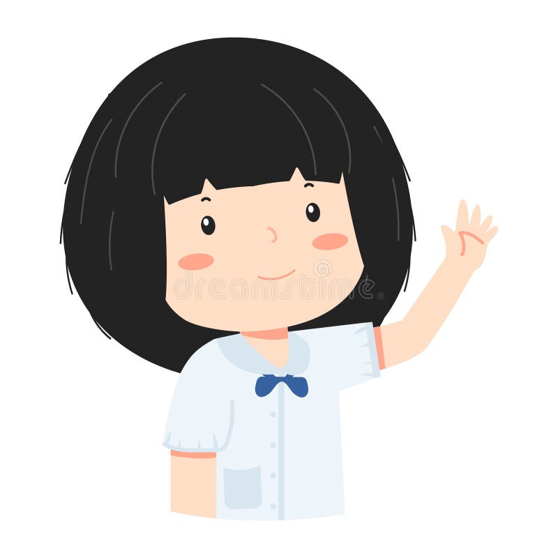 Cute Student the Girl Raising Hand Cartoon Stock Vector - Illustration ...