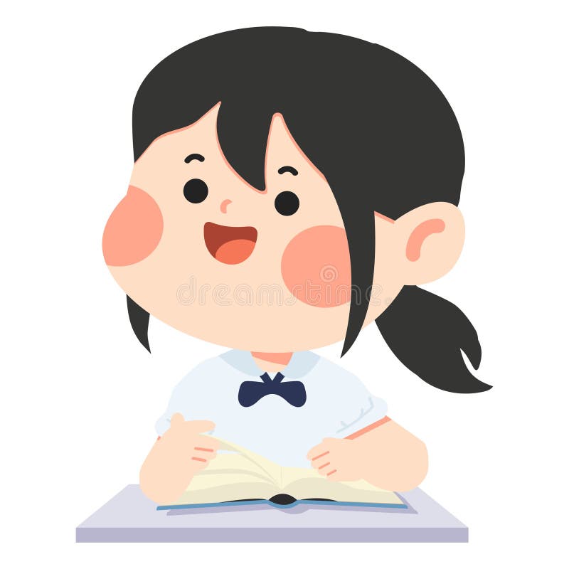 Cute Student Girl Studying Illustration Stock Illustration ...