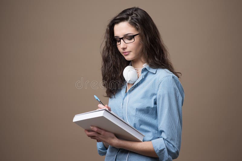 Cute Student Girl Taking Notes Stock Image - Image of portrait, pretty ...