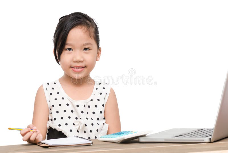 Cute Student Work with Laptop in Classroom Stock Image - Image of girl ...