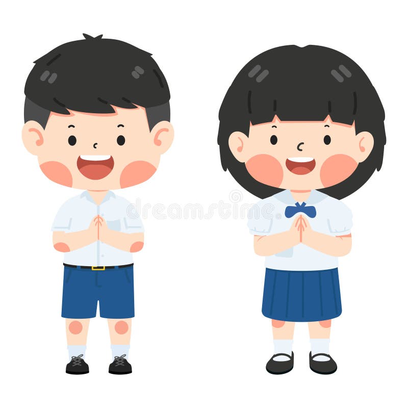Cute Student Greeting Sawasdee Set Stock Vector - Illustration of ...