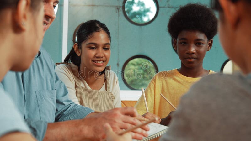 Cute Student Looking at Laptop Screen and Listen Teacher Explain ...