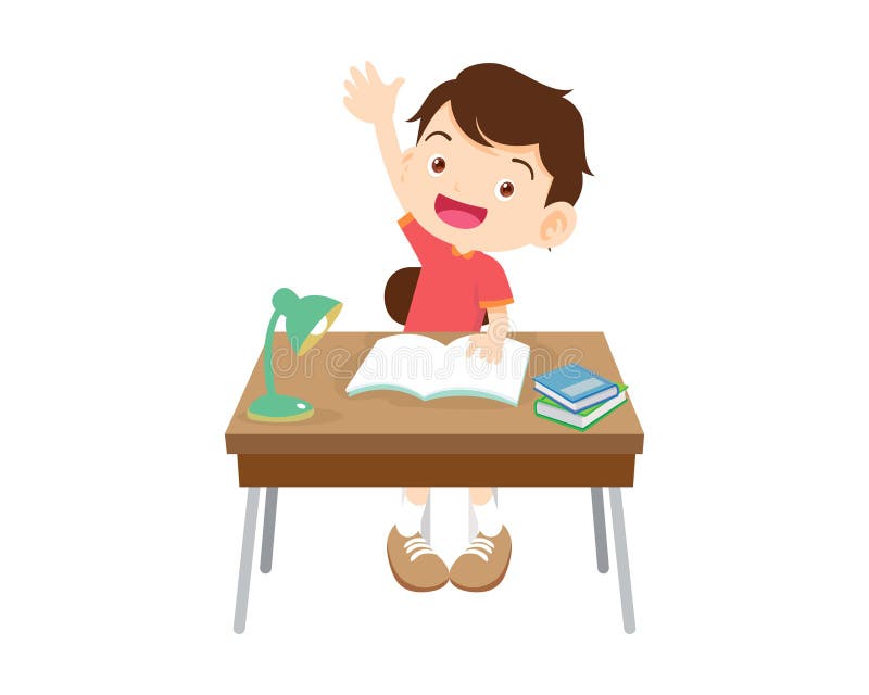 Cute Student Sitting on Desk Working for Homework Stock Vector ...