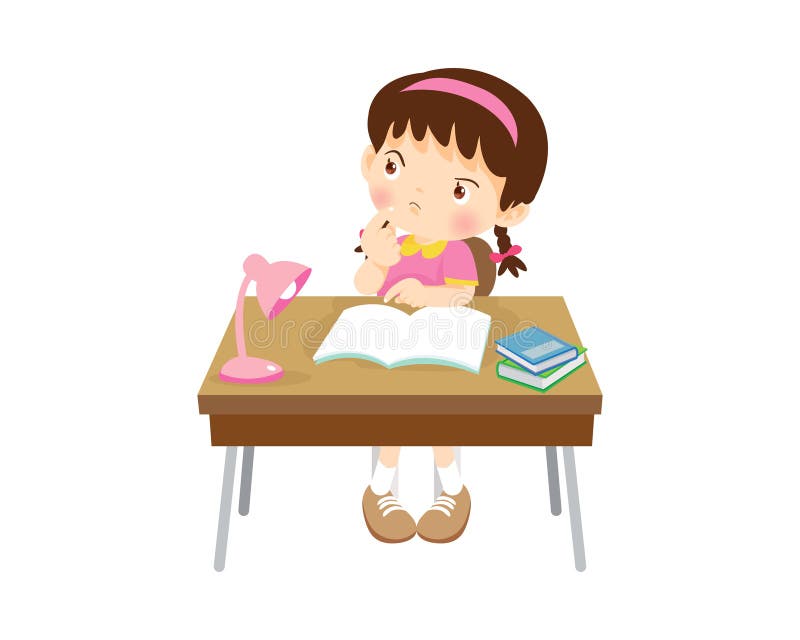 Cute Student Sitting on Desk Working for Homework Stock Vector ...
