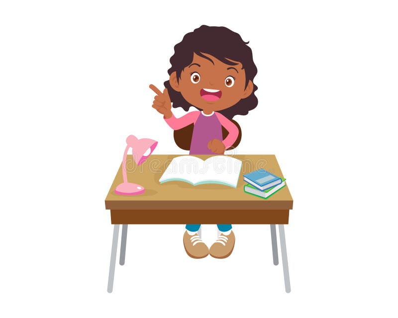 Cute Student Sitting on Desk Working for Homework Stock Vector ...