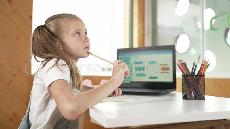 Student Thinking while Writing or Doing Homework by Using Laptop ...