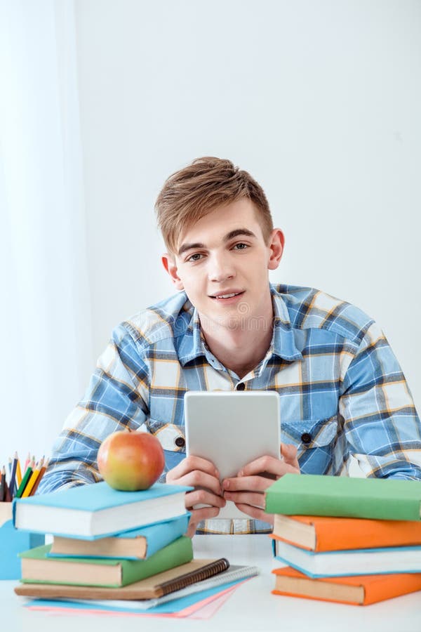 Cute Student Using Tablet Computer Stock Photo - Image of cute, adult ...