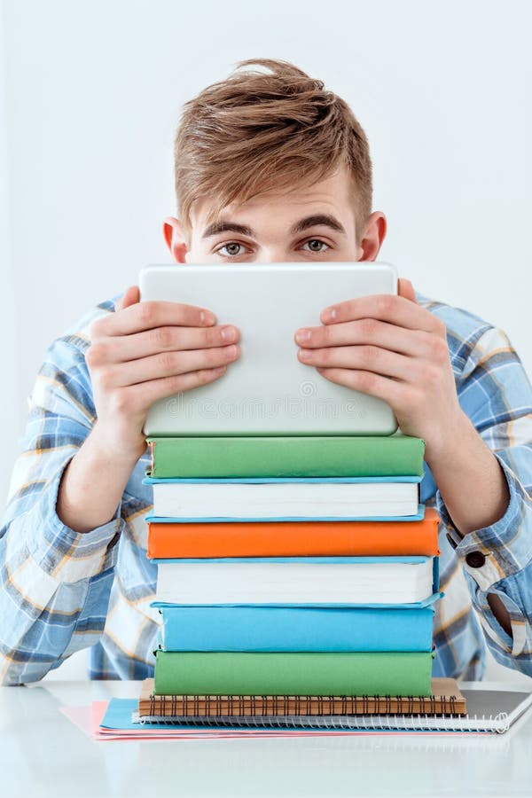 Cute Student Using Tablet Computer Stock Photo - Image of library ...