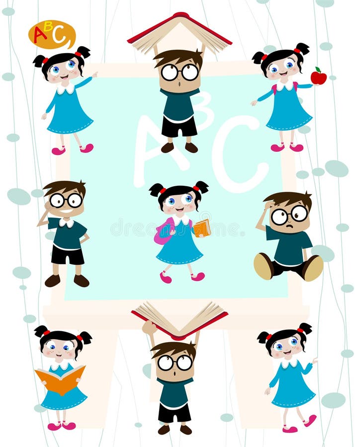 Cute students cartoon set stock vector. Illustration of alphabet - 16310635