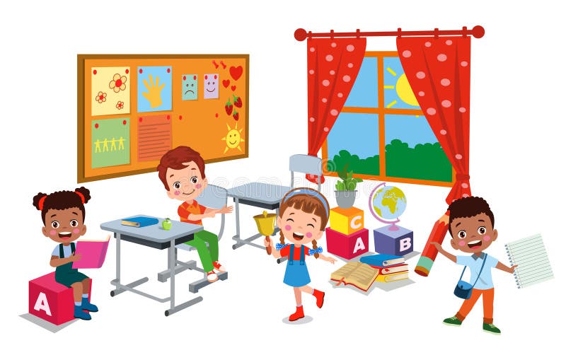 Cute Students Cleaning Classroom at School Stock Illustration ...