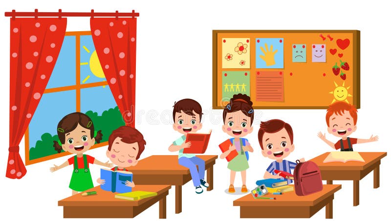 Cute Students Playing Games in Class at School Stock Illustration ...