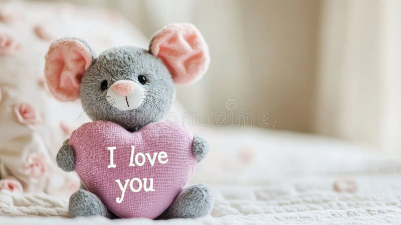 Stuffed Mouse with I Love You Heart Pillow AI Generated Stock Image ...
