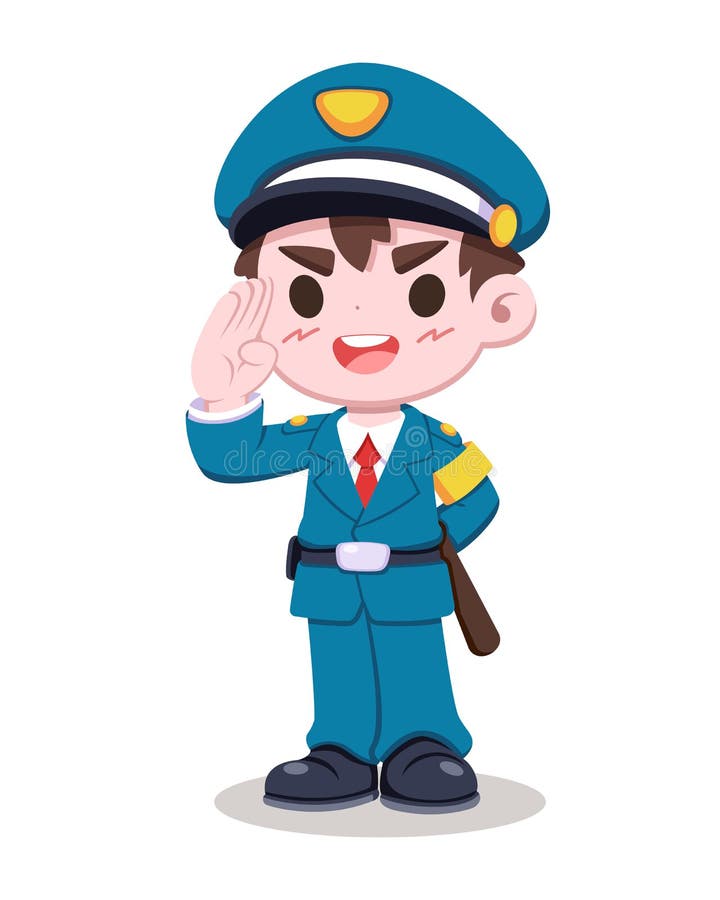 Cute Style Security Guard Saluting Cartoon Illustration Stock Vector ...