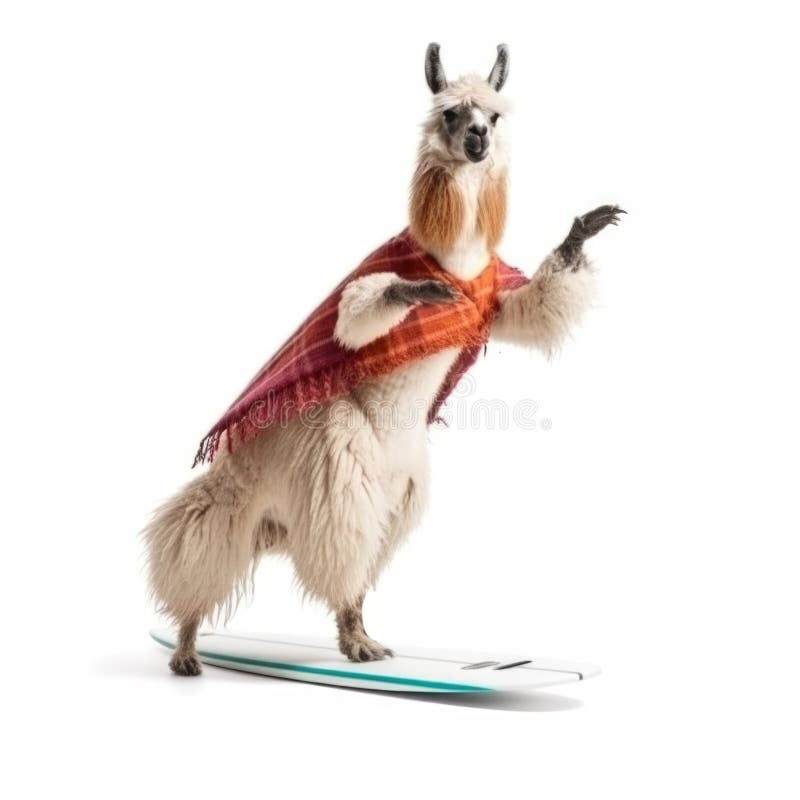 A Cute and Stylish Llama Rides a Surfboard, Generative AI Stock ...