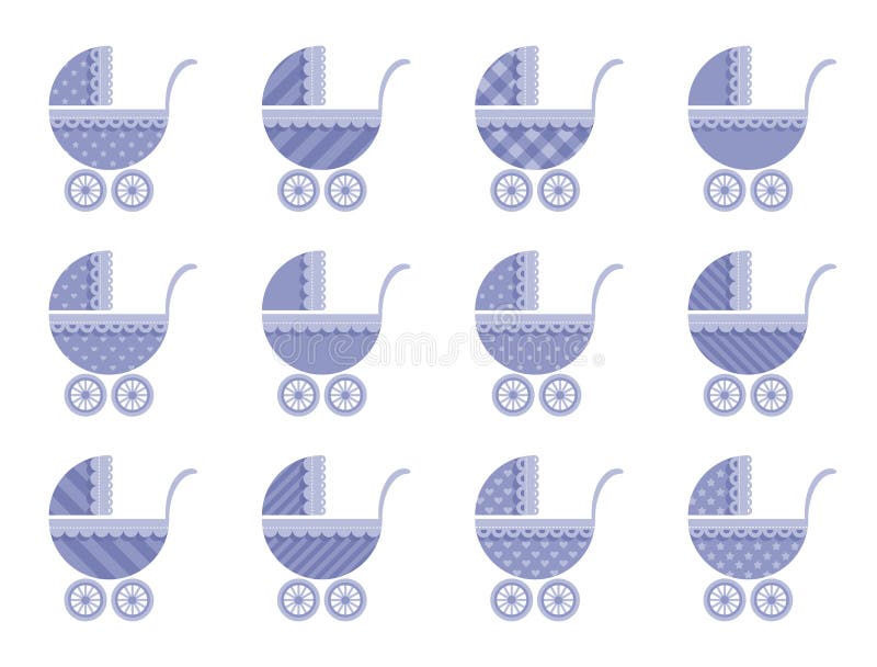 Cute Stylized Baby Strollers Vector Set. Stock Illustration ...