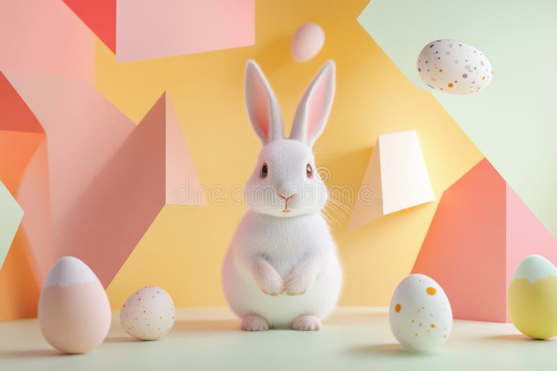 A Cute, Stylized Easter Bunny Surrounded by Geometric Shapes, Creating ...