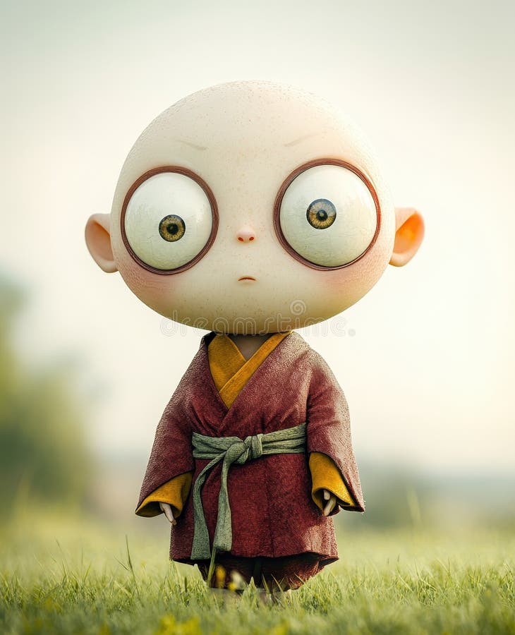 Cute Stylized Monk Character with Large Expressive Eyes Stock Photo ...