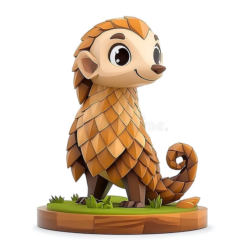 Cute, Stylized Pangolin Figurine with Wooden Texture, Standing on ...