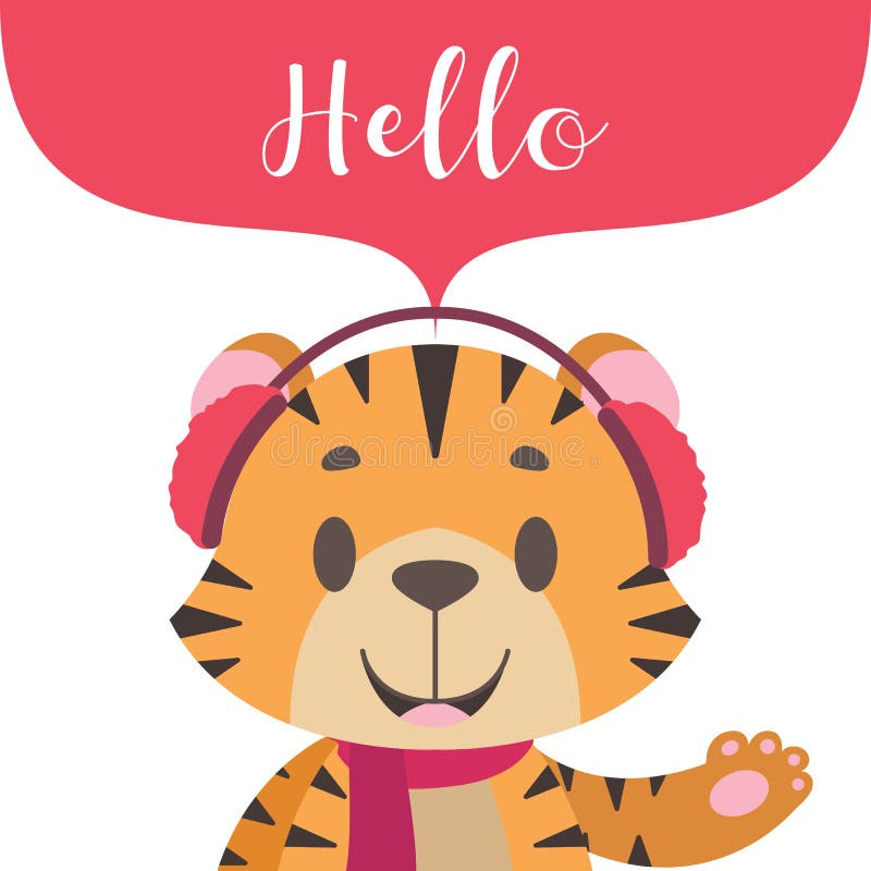 Cute Stylized Tiger with Speech Bubble Stock Vector - Illustration of ...