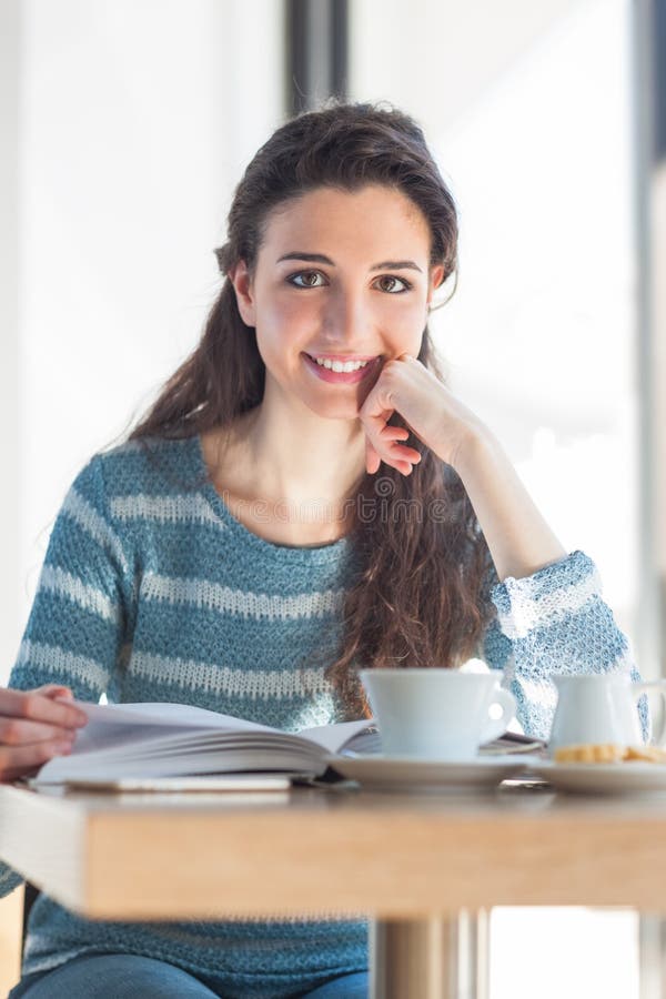 Cute sudent at the cafe stock image. Image of cafe, cafeteria - 55182621