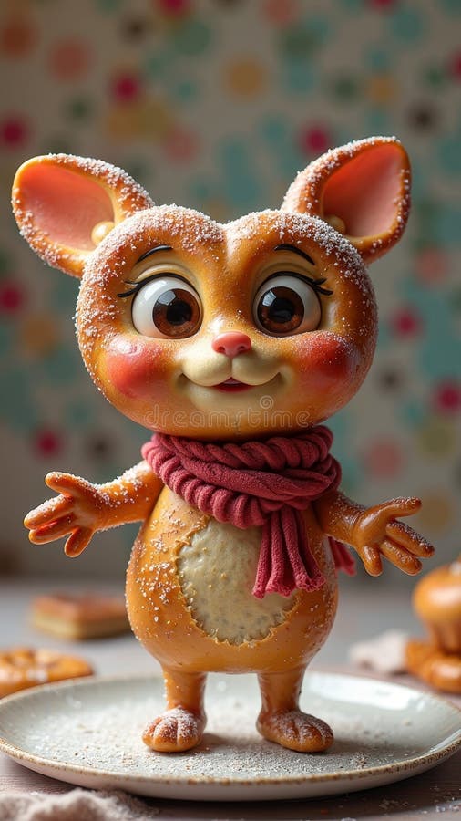 Cute Sugar-dusted Cartoon Mouse Cookie with Scarf on Plate Stock ...