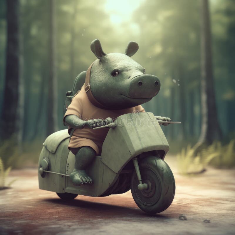 Cute Sumatran Rhino Riding a Motorcycle Stock Illustration ...