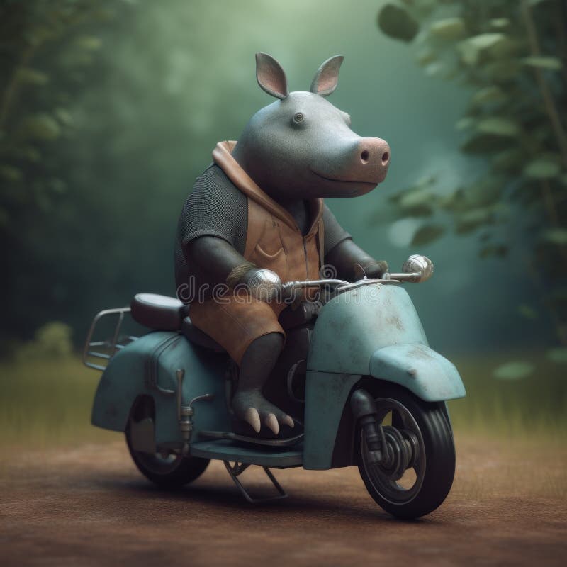Cute Sumatran Rhino Riding a Motorcycle Stock Illustration ...