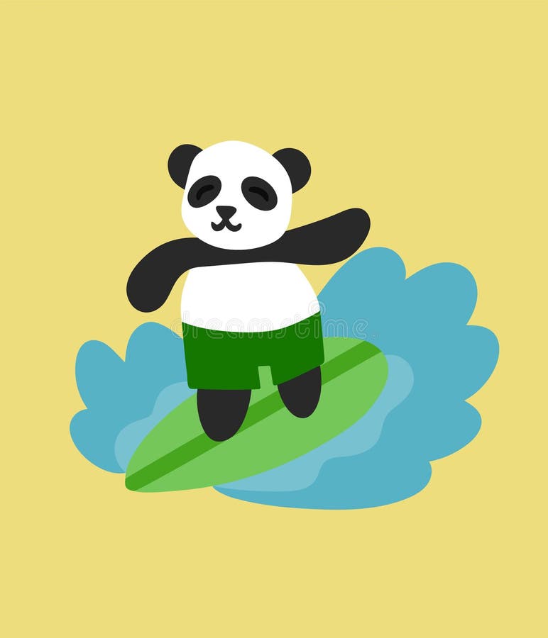 Panda Surfing on a Surfboard. Vector Illustration in Flat Style ...