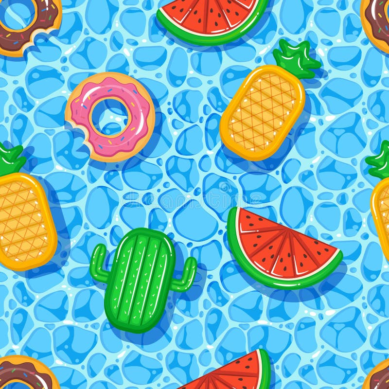 Cute Summer Pool with Colorful Floaties Seamless Pattern Stock Vector ...