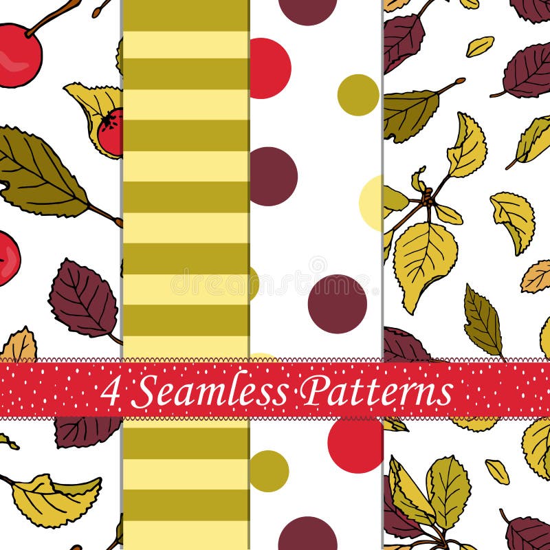 Vector Set of Seamless Pattern of Colored Apple Tree Leaves Stock ...