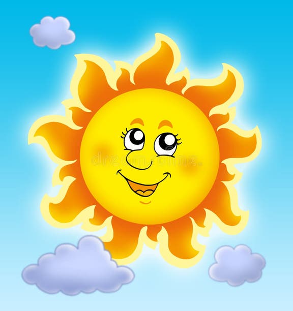 Cute Summer Sun on Blue Sky Stock Illustration - Illustration of skies ...