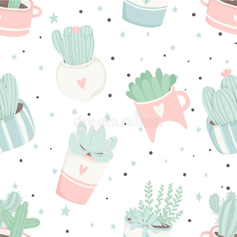 Cute Summer Sticker Set with Cacti and Succulents Stock Vector ...