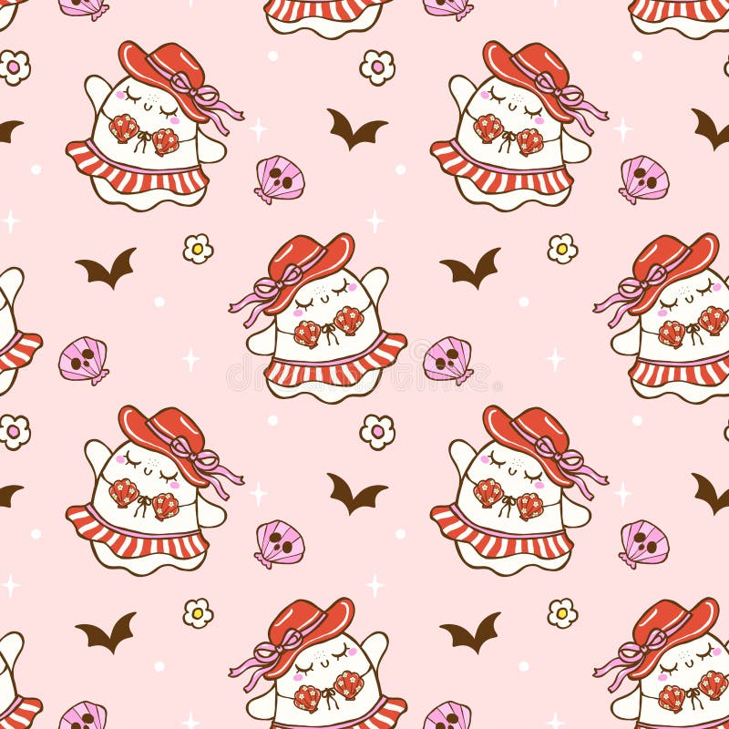 Cute Summerween Seamless Pattern Cute Spooky Ghost Bikini Summer ...