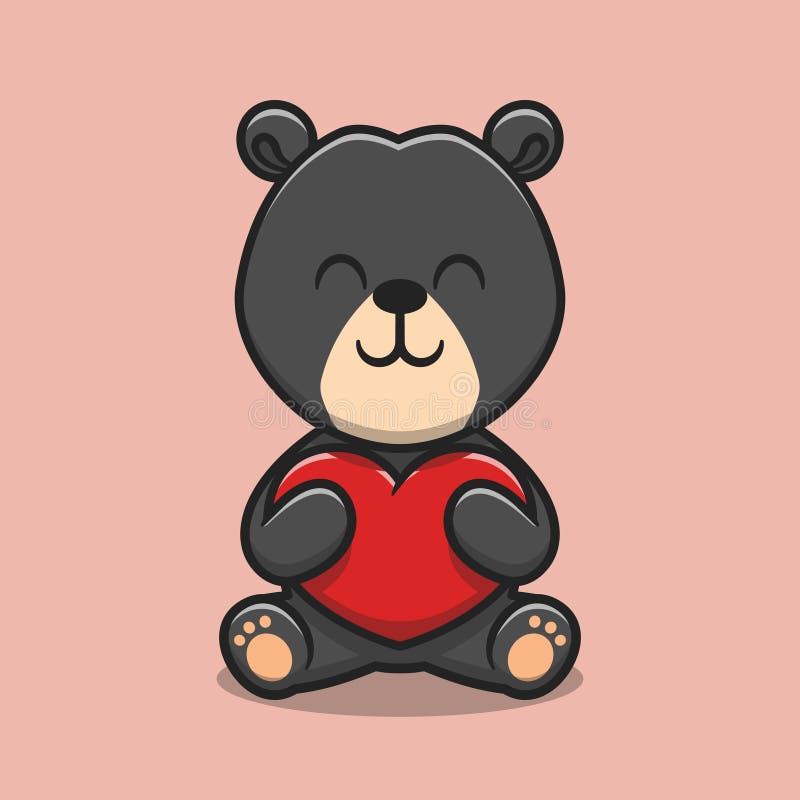 Cute Sun Bear Hugging Love Heart Cartoon Icon Illustration Stock Vector