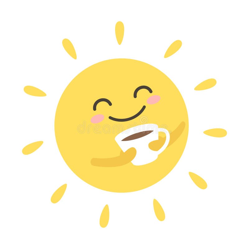 Cute Sun Character with a Cup of Tea, Coffee Stock Vector ...
