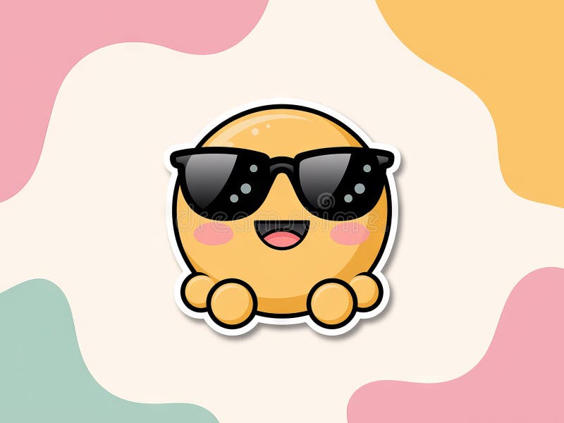 Cute Sun Character with Sunglasses on Abstract Pastel Background Stock ...
