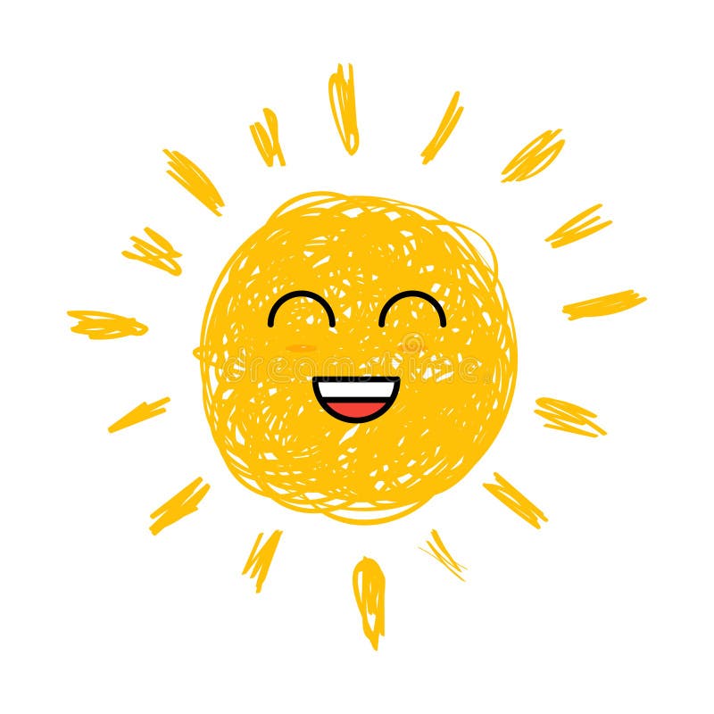 Cute Sun Flat Vector Illustrations Set. Yellow Childish Sunny Emoticons ...